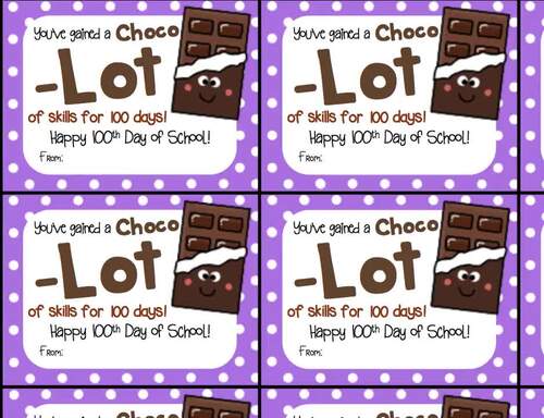 Hershey's Chocolate 100th Day of School Gift Tag- You've gained a Choco ...
