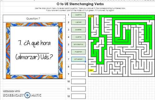 O to UE Stemchanging Verbs Digital Maze by Manzana para la maestra
