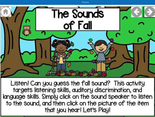 Fall Speech Language Therapy Listening Activity The Sounds of Fall Boom ...