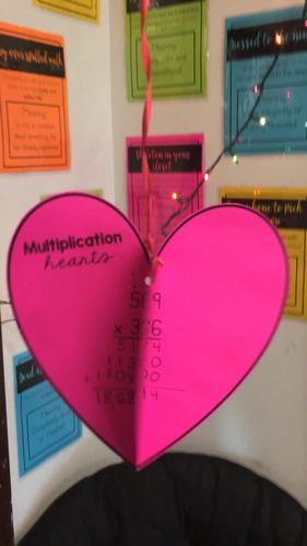 3 by 1, 2 & 3 Digit Multiplication Valentine's Day Heart Craft & Activity