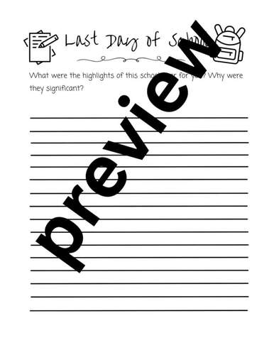 Last Day of School Reflection Writing Prompts | End of School Year Activity