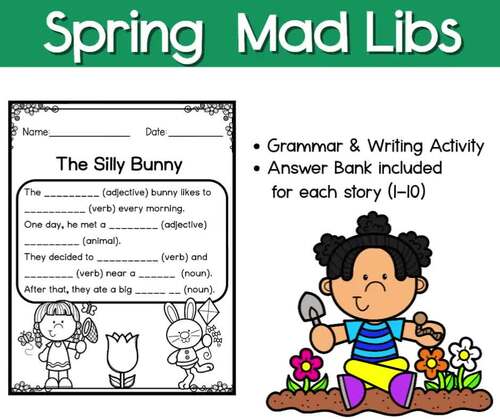 Spring Mad Libs Writing Activity | Parts of Speech Grammar Game ...