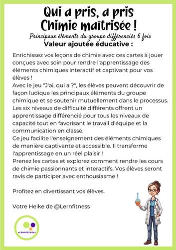 French: Qui a pris, a pris Éléments chimique groupes principaux ...