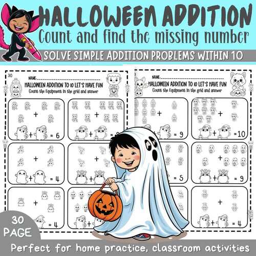 Halloween Missing Number Addition Worksheets | Count and Find the ...