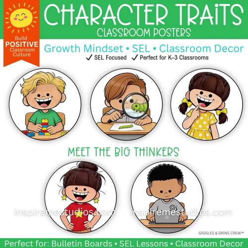 Character Traits Posters | Growth Mindset SEL Classroom Decor - Big ...
