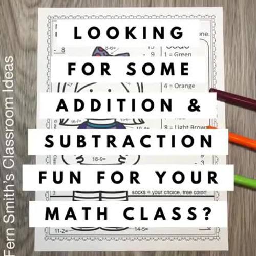 Fall Color By Number Addition and Subtraction Bundle | TPT