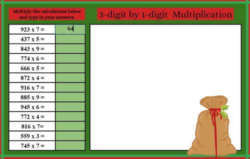 Dabbing Santa 3-digit by 1-digit Multiplication Pixel Art Mystery