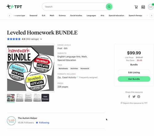Leveled Homework BUNDLE by The Autism Helper | TPT