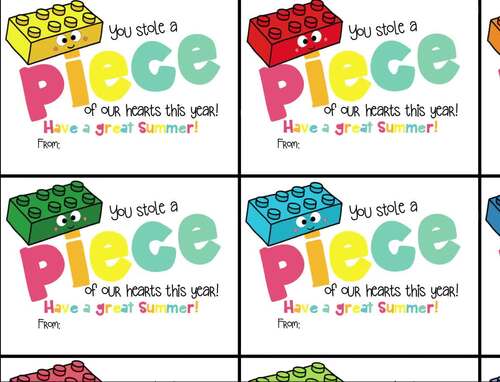 Lego End of Year Gift Tag- You stole a piece of my heart this year ...