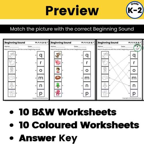 Beginning Sounds 1 - Match the Initial Sound Worksheets by Montessori Pulse