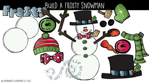Build a frosty snowman clip art, Winter clip art, Christmas COLORED Version