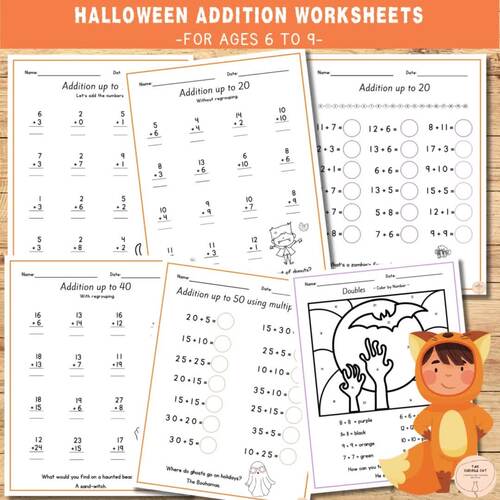 Maths Printable Halloween Worksheets, Addition Worksheets for 2nd & 3rd ...