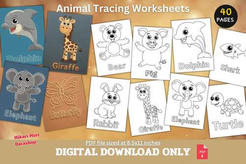 Animal Tracing Worksheets for Preschool | 40 Printable Pages + Bonus ...