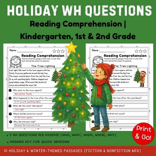 Holiday WH Questions Reading Comprehension | Kindergarten, 1st & 2nd Grade