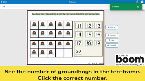 Groundhog Day Math Ten frames to 20 Digital Boom™ Cards by Limes and Lemons