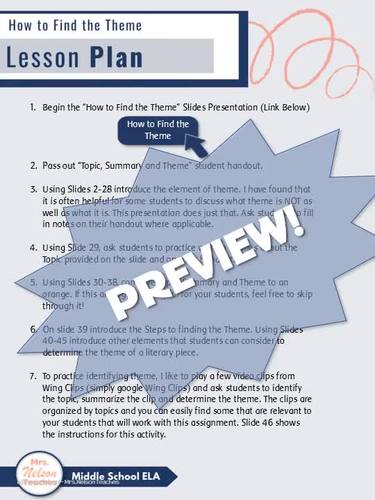 Finding the Theme in Literature by Mrs Nelson Teaches | TPT