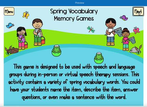 Spring Vocabulary Memory Games Boom Cards™ Speech Therapy Language Activity