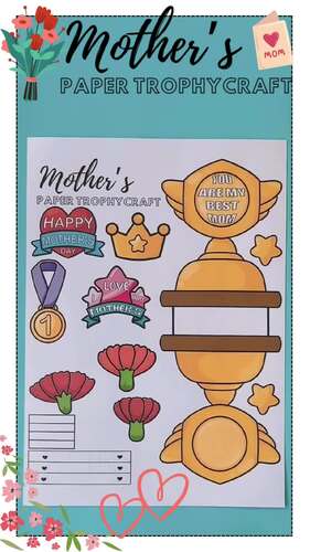 Paper Trophy Craft Printable for Mother's Day by PattawadeeStudio