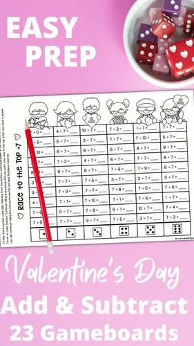 Valentine's Day Addition and Subtraction Math Fact Fluency Games