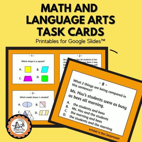 Math and Language Arts Task Cards, Grades 3-5, School Themed Review