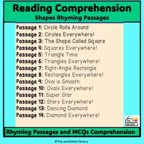 2-D Shapes Rhyming Reading Passages for Comprehension Phonics and ...