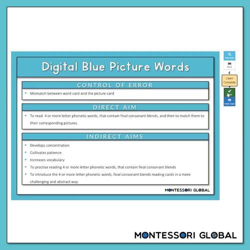 Montessori Blue Picture Word Cards: Boom Cards for Final Consonant Blends
