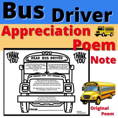 Bus Driver Appreciation Note with Original Poem Resource by DadsDesigns
