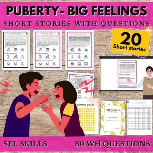 Puberty & Big Feelings Regulation Short Stories W/ Question Worksheet ...