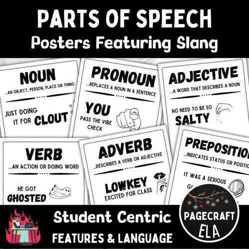 Parts of Speech Posters with 34 Examples of Student Slang by Pagecraft ELA