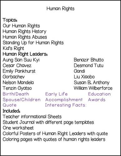 Human Rights Info and Leaders by Teacher Trish | TPT