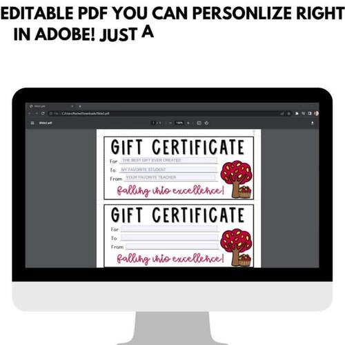 Customizable Gift Certificates | Fall Theme by Thriving Teacher Inc