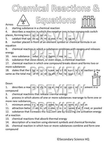 Chemical Reactions and Equations Vocabulary Puzzle | JH Science | TPT