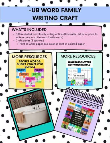 UB Word Family Phonics Writing Craftivity - Short U Phonics Writing & Craft