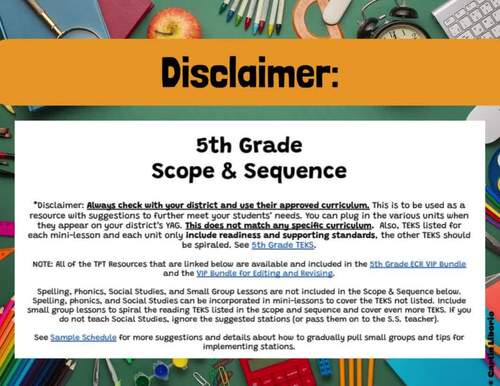 5th Grade ELAR Scope & Sequence-Stations, Mini-Lessons, ECRs, STAAR, TEKS