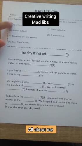 All About Me Mad Lib Writing template activity by The Indian Lion