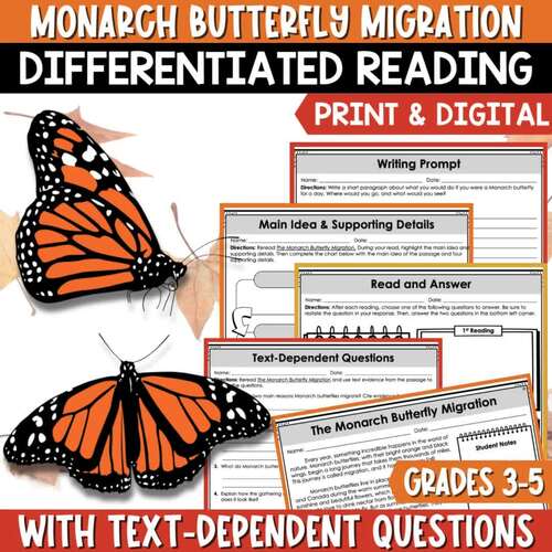 Monarch Migration Fall Close Reading Passages & Activities Reading ...