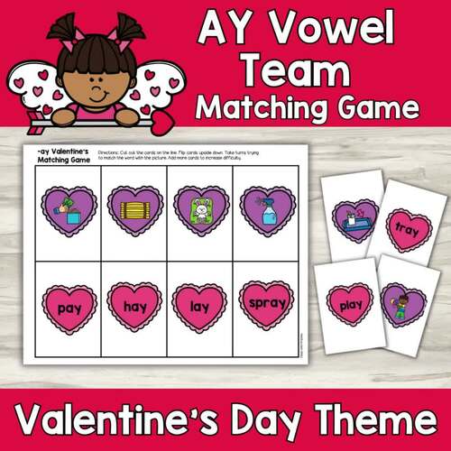 Valentine's Day AY Vowel Teams Matching Game | Phonics Reading Centers