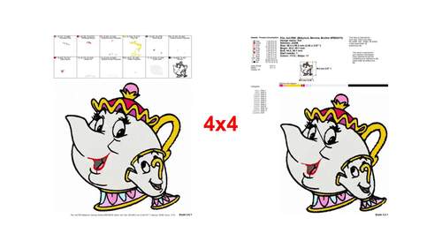 Classic Disney Beauty and the Beast Mrs. Potts Chip embroidery designs ...