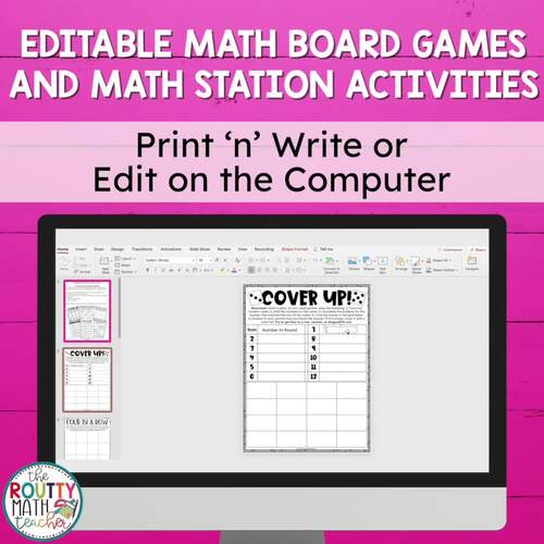 Roll and Cover Math Games | Editable Math Board Games for Centers: Set 1