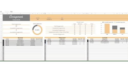 Daily Assignment Tracker Template for Homework Google Spreadsheet - Orange