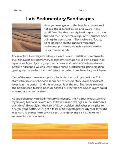 Sedimentary Sandscapes Earth Science Lab Worksheet, Relative Dating ...
