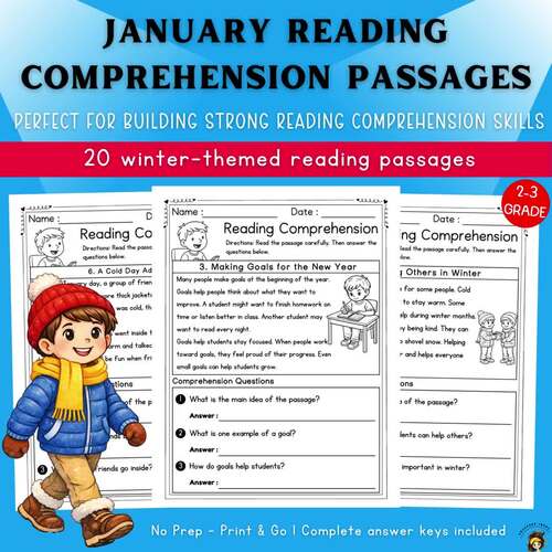 January Reading Comprehension Passages Grades 2-3 Winter Reading No ...