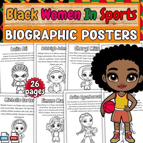 Black Women in Sports Coloring Posters | Black History Month Educationa ...