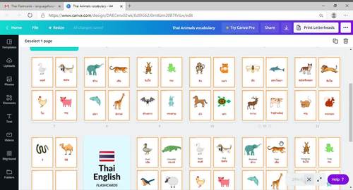 Animals Thai flashcards by Language Forum | Teachers Pay Teachers