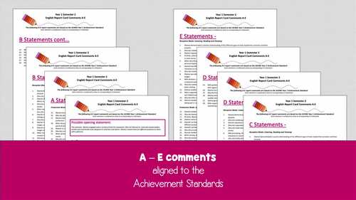 Australian Curriculum Year 1 English Report Card Comments - Semester 2