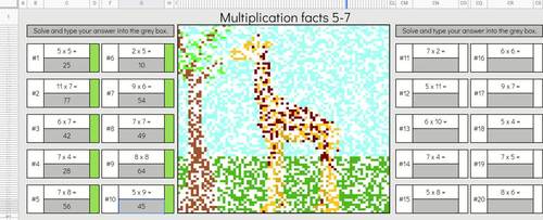Digital Math Pixel Art Mystery 3rd Grade Fluency Multiplication Facts 5-7