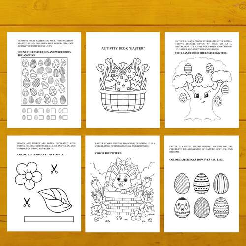 Easter Activity Book, Easter Themed Worksheets, 20 pages by Beeducation