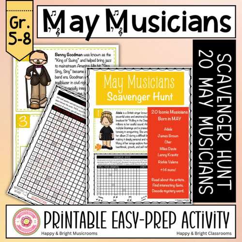 May Composer of the Month Music Scavenger Hunt, Middle School Music ...