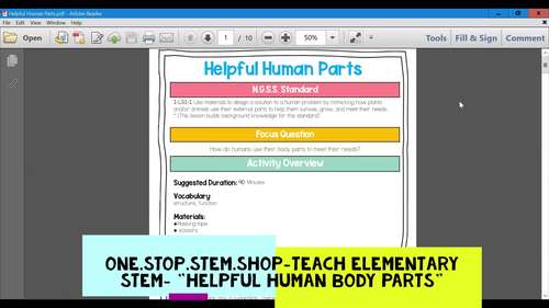 Helpful Human Body Parts- A Structure & Function Activity 1st Grade ...
