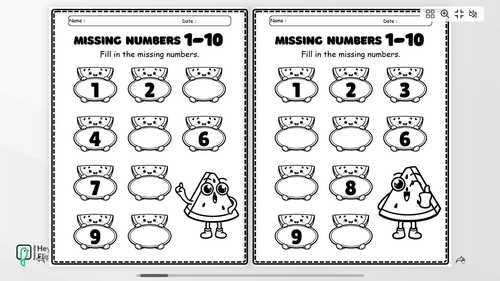 Missing Numbers 1–10 Summer Worksheets | Kindergarten Math Printable ...